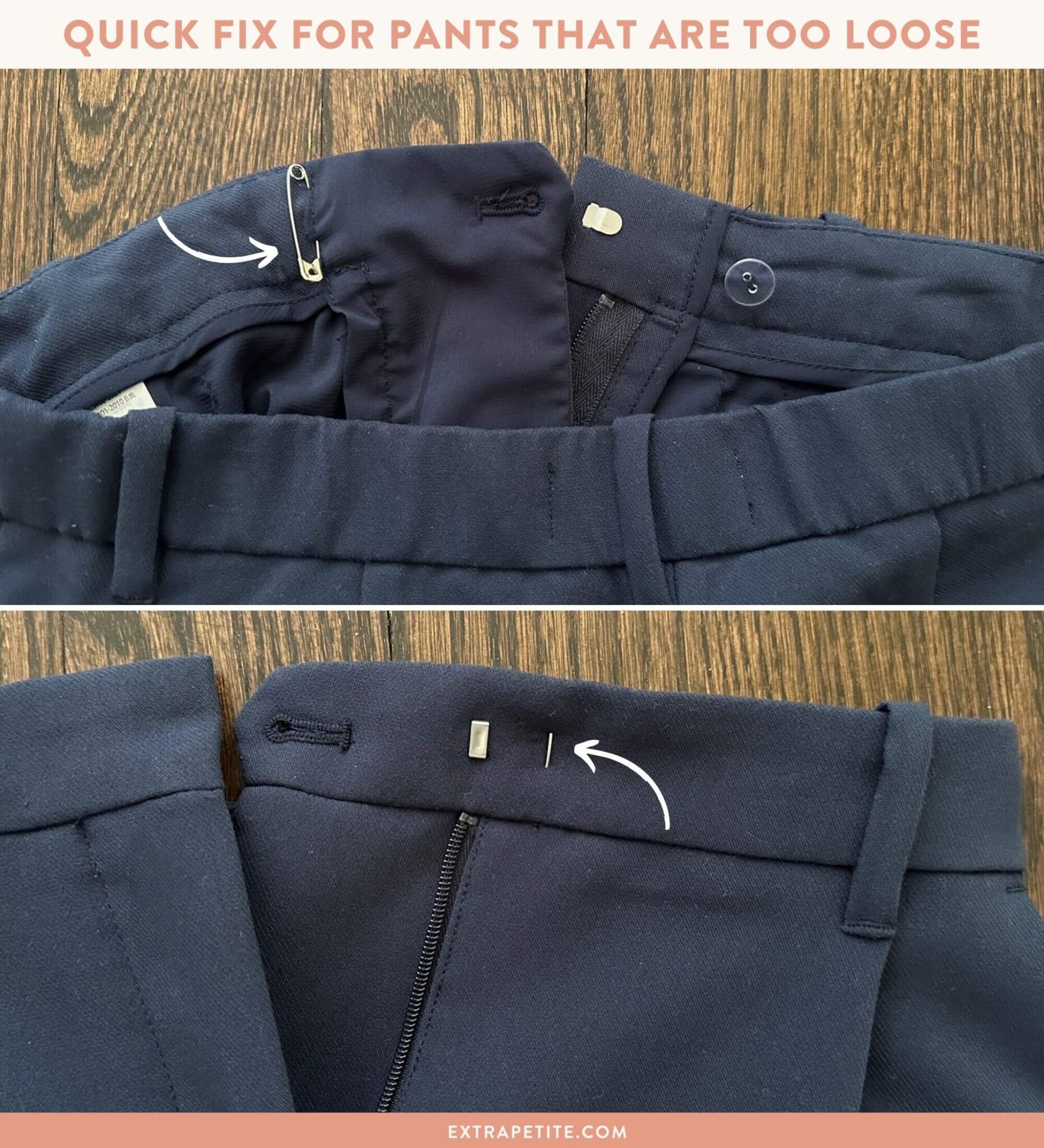 No Sew DIY Fix for too loose pants (how to make waist smaller)