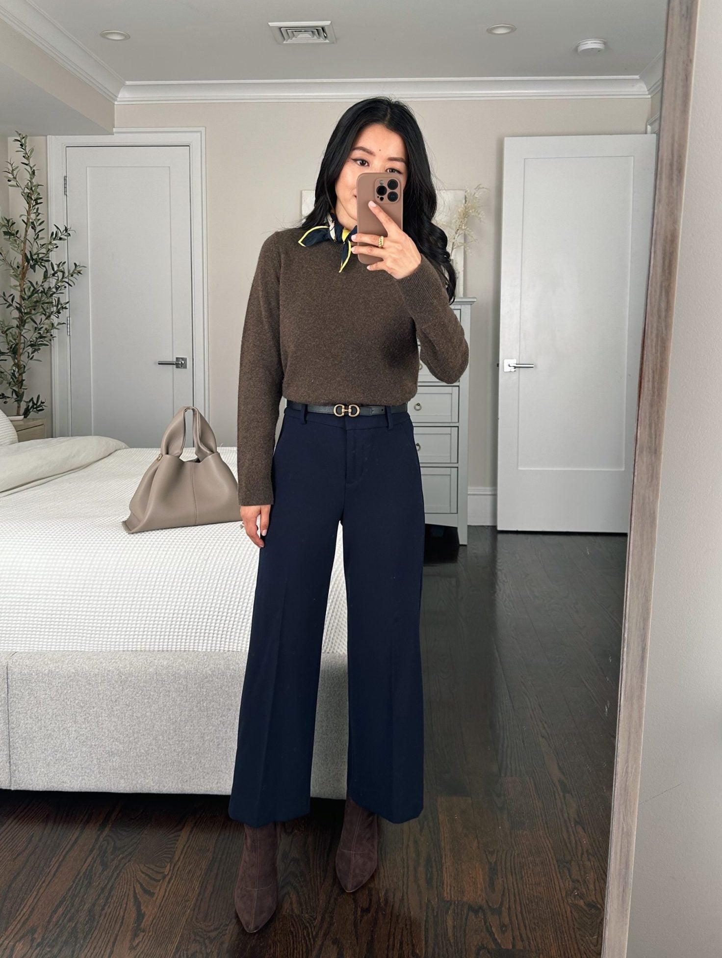 Neutral Winter Petite Work Outfits with Boots