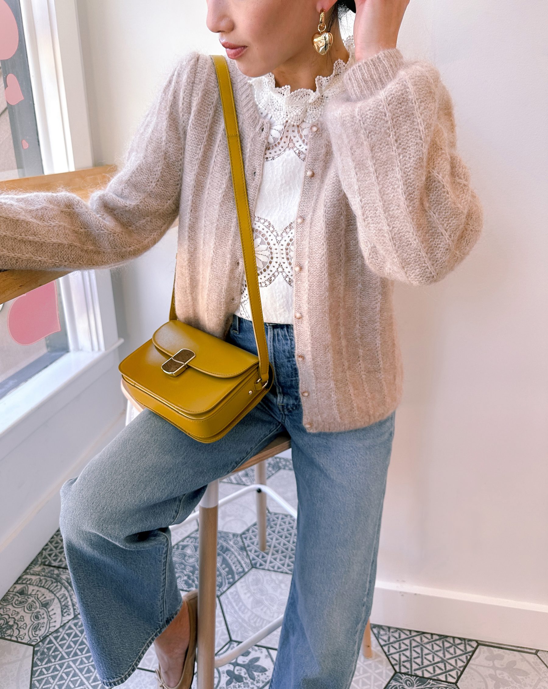 Sezane petite reviews: Nele top, Amance cardigan, Justine bag