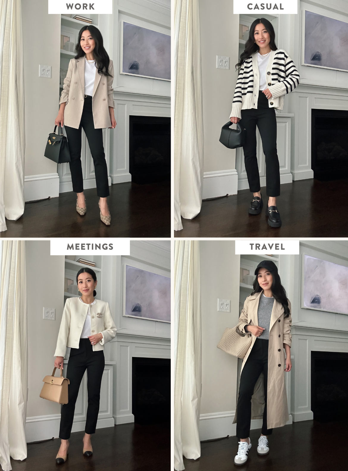 Spring petite capsule wardrobe outfits with black pants